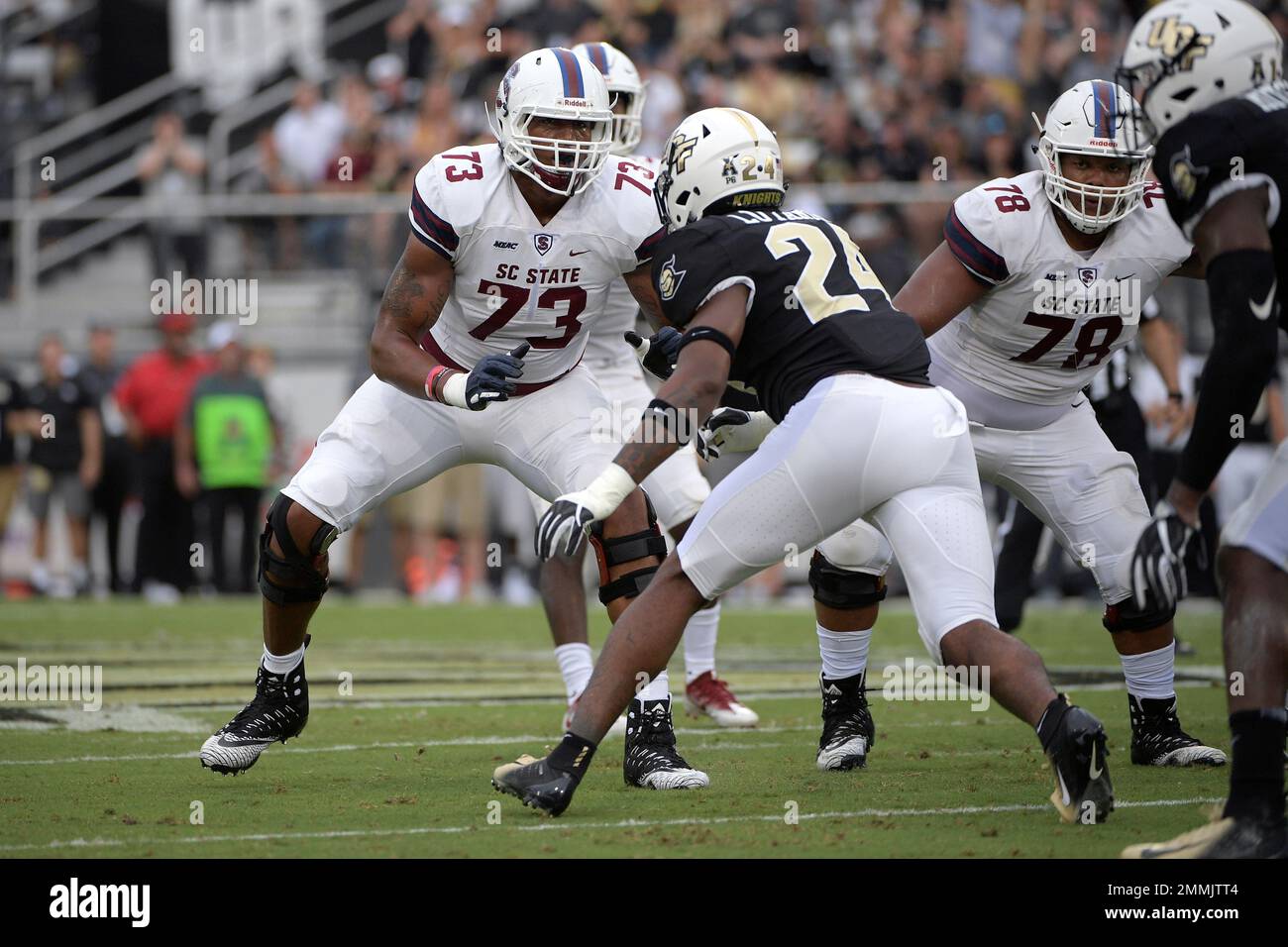 South Carolina State offensive lineman Alex Taylor (73) and offensive ...