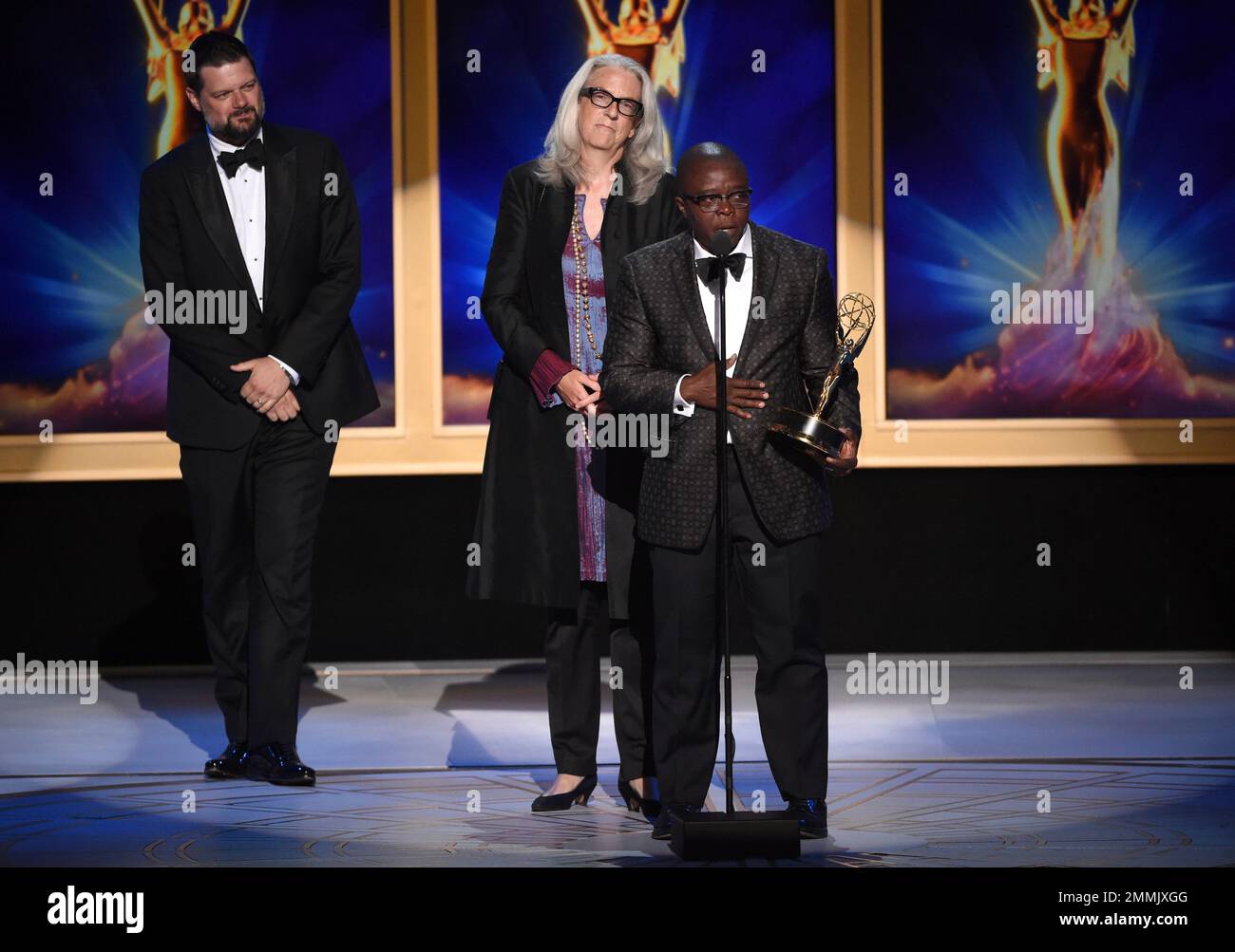 EXCLUSIVE - Yance Ford, right, and Joslyn Barnes accept the award for ...