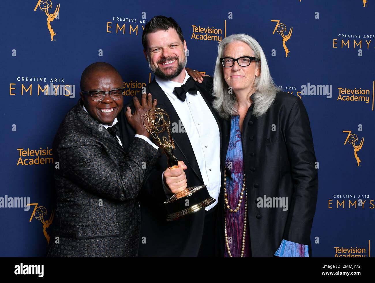 Yance Ford, from left, Alan Jacobsen and Joslyn Barnes, winners of the ...