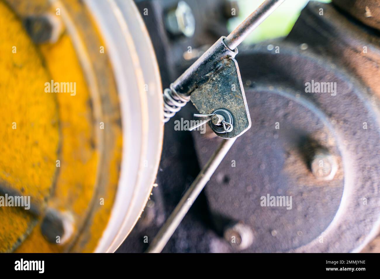 Motor block control rod fixed with a straight cotter pin close-up ...