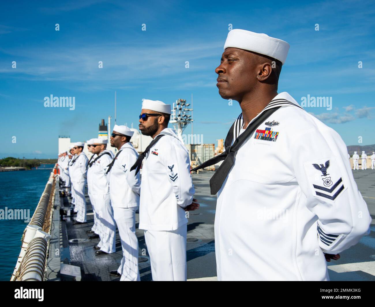 PEARL HARBOR (Sept. 20, 2022) — U.S. Navy Sailors man the rails aboard ...