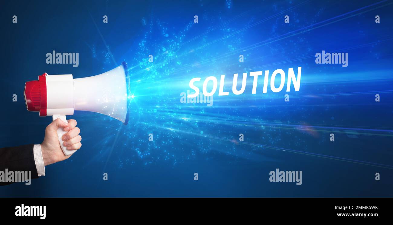 Young person shouting in loudspeaker Stock Photo - Alamy