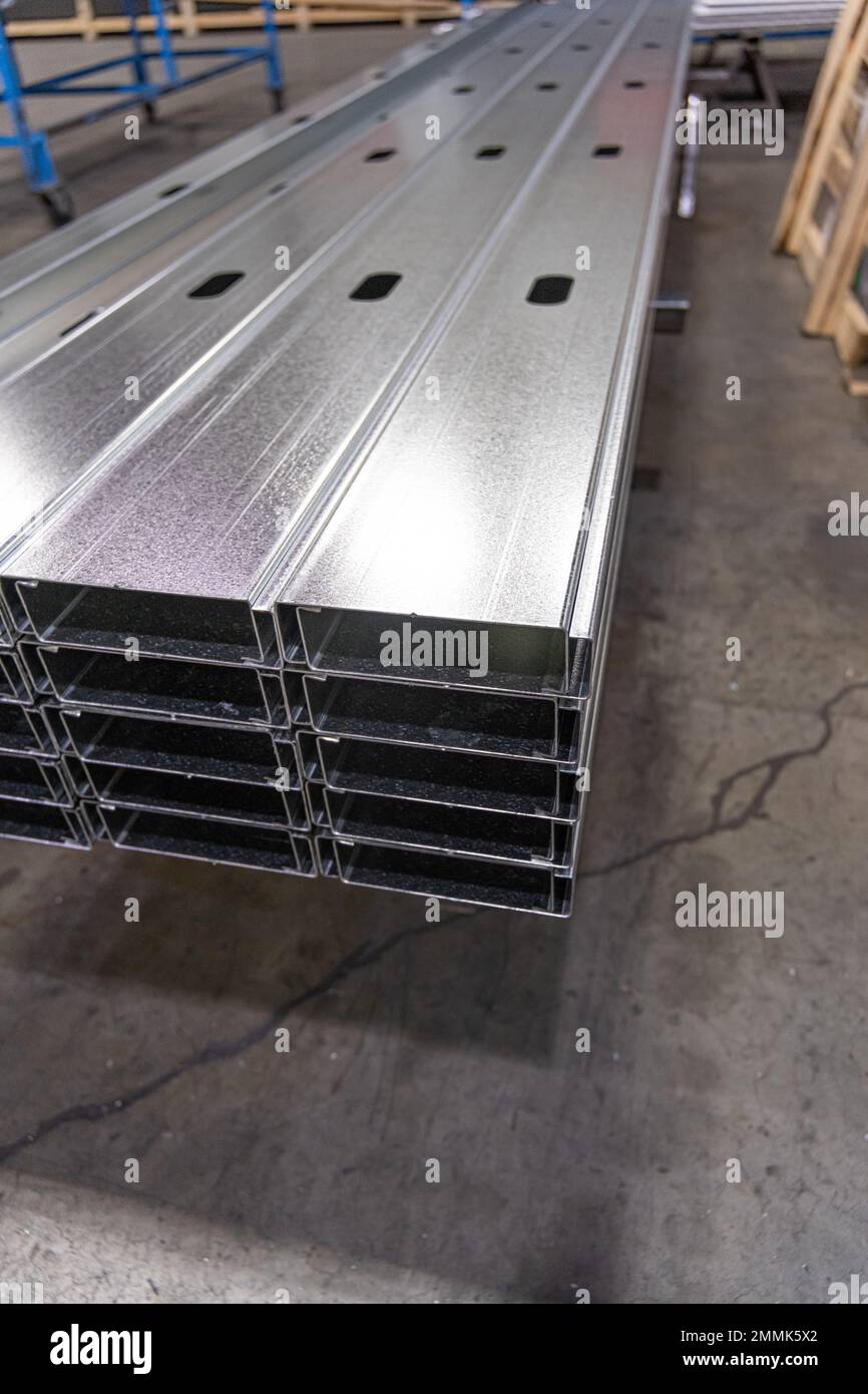 Metal stud for Wall framing manufactured at metal factory Stock Photo ...
