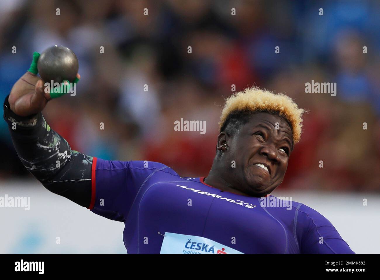Raven Saunders of the U.S. competes to take a second place in the women ...