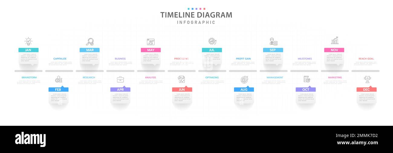 Infographic template for business. 12 Months modern Timeline diagram ...