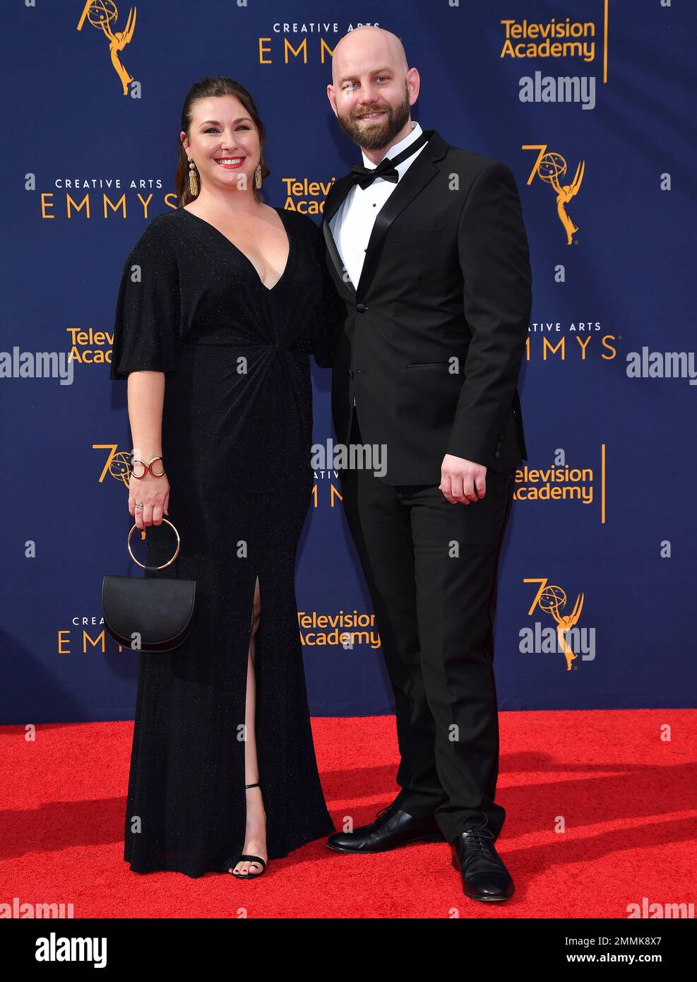 Seth Hill, right, arrives at night one of the Television Academy's 2018 ...