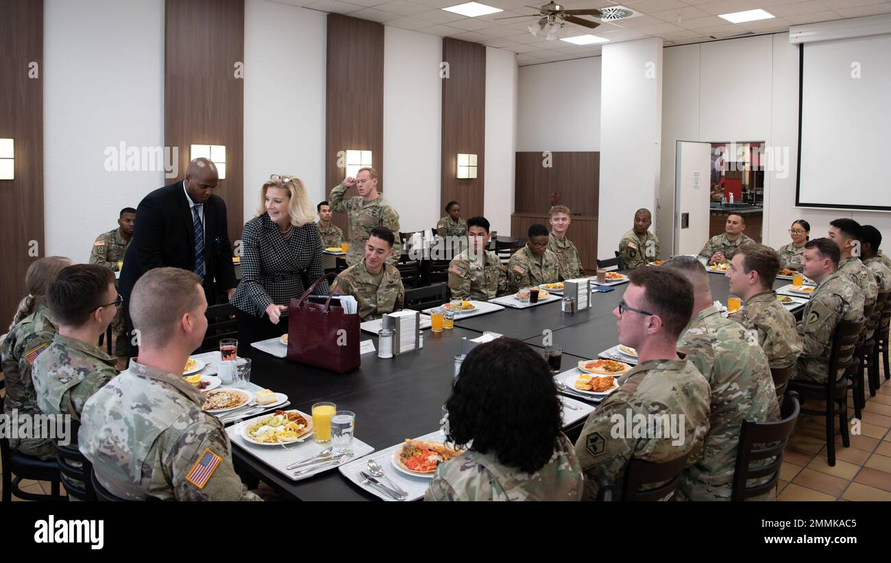 Secretary of the Army Christine Wormuth takes a seat with Soldiers at ...