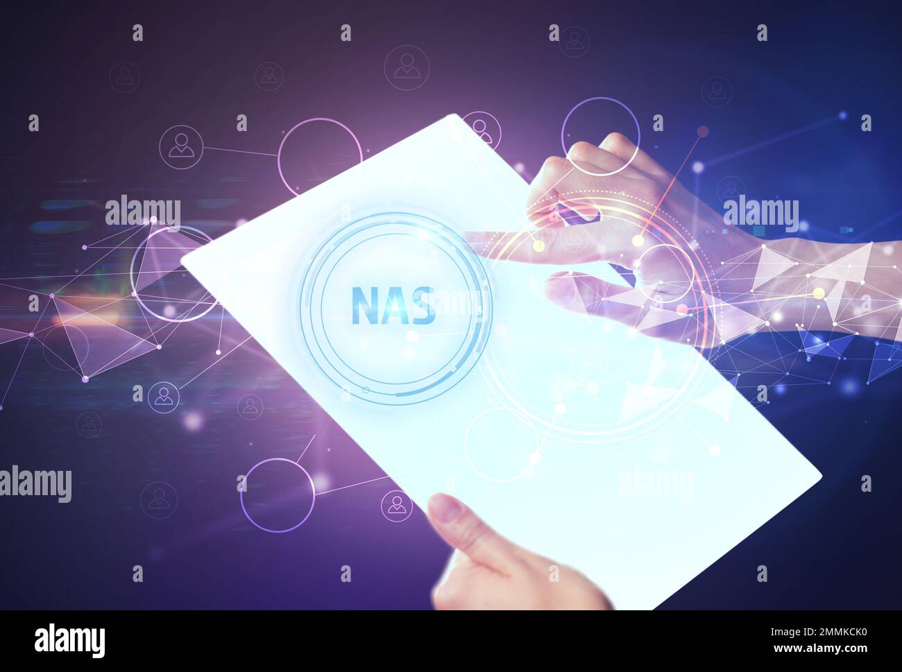 Hand holdig futuristic tablet concept Stock Photo - Alamy