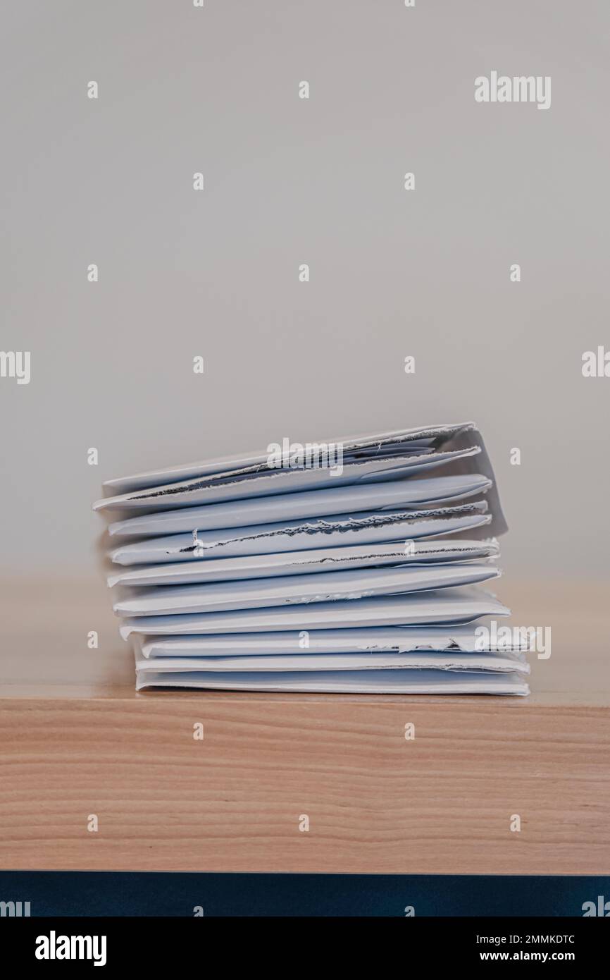 Stack pile of opened envelope letters to read Stock Photo - Alamy
