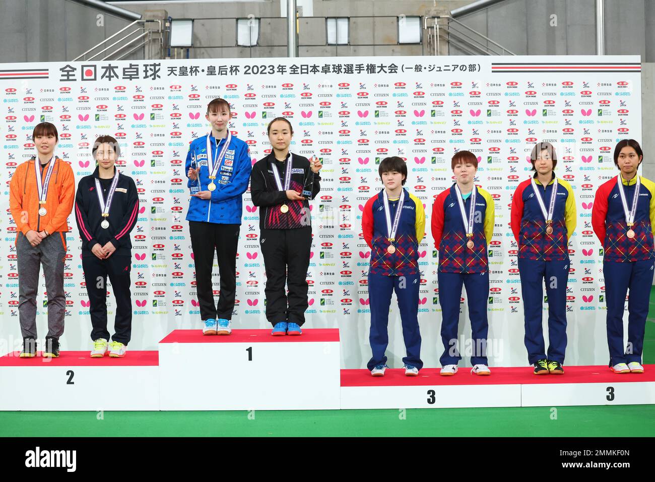 Tokyo, Japan. 28th Jan, 2023. (L-R) Ayami Narumoto Ayano I, Mima Ito & Hina Hayata, Saki Shibata ...