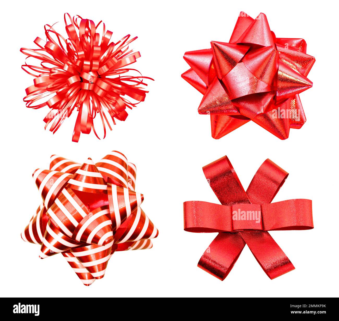 collection of red ribbon bows isolated on white background Stock Photo ...