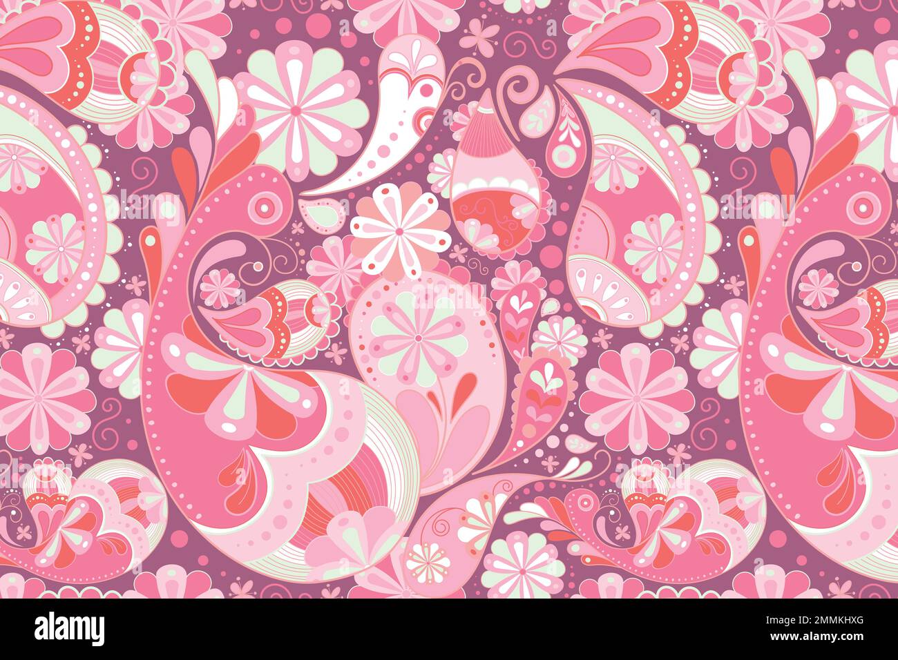 Pink paisley background, traditional floral pattern design vector Stock ...