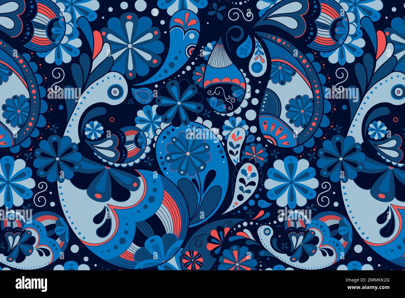 Blue paisley pattern background, Indian floral art vector Stock Vector ...