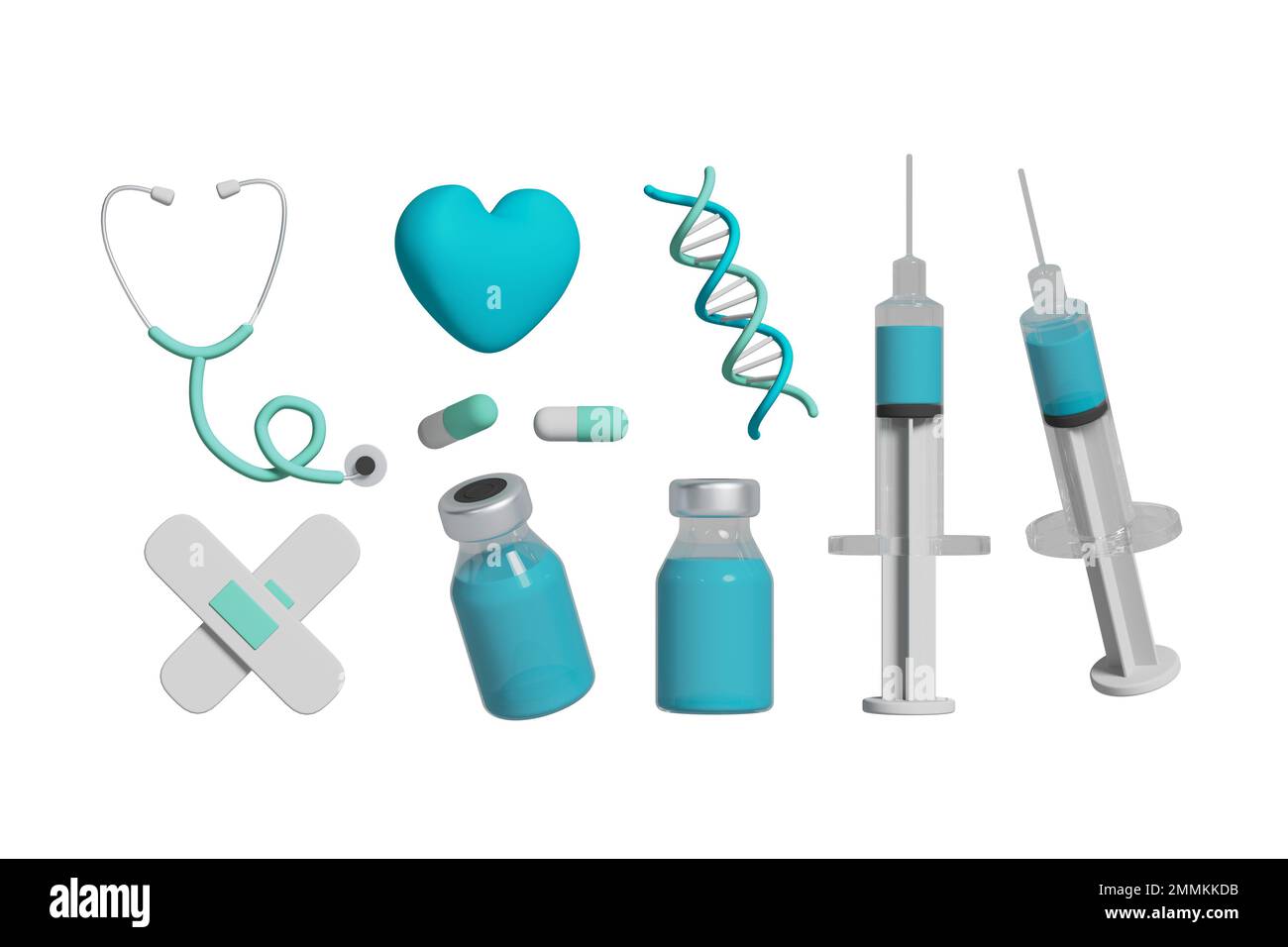 Stethoscope, patch, heart, vaccine, medicine, syringe, pill. Set of ...