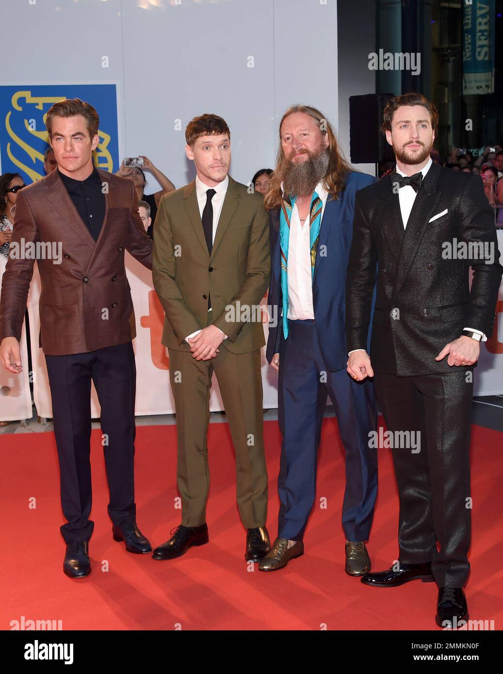 Chris Pine, from left, Billy Howle, David Mackenzie and Aaron Taylor ...