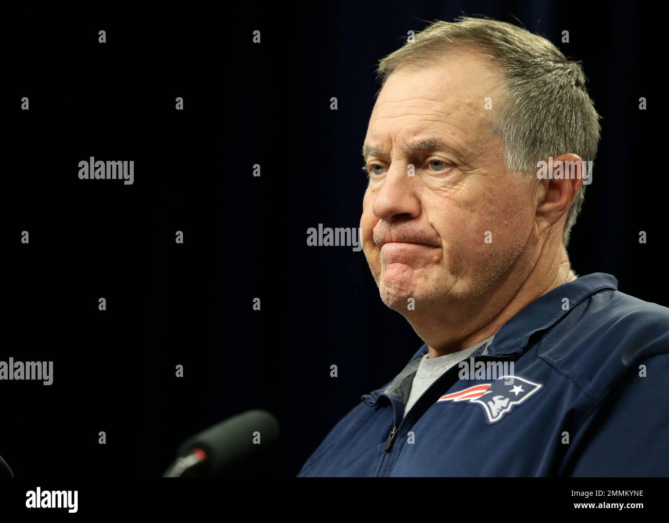 New England Patriots head coach Bill Belichick takes questions from ...