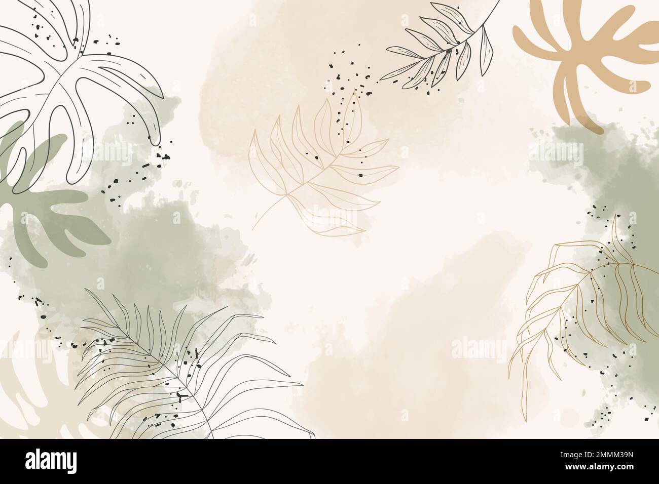 Beige leafy watercolor background vector Stock Vector Image & Art - Alamy