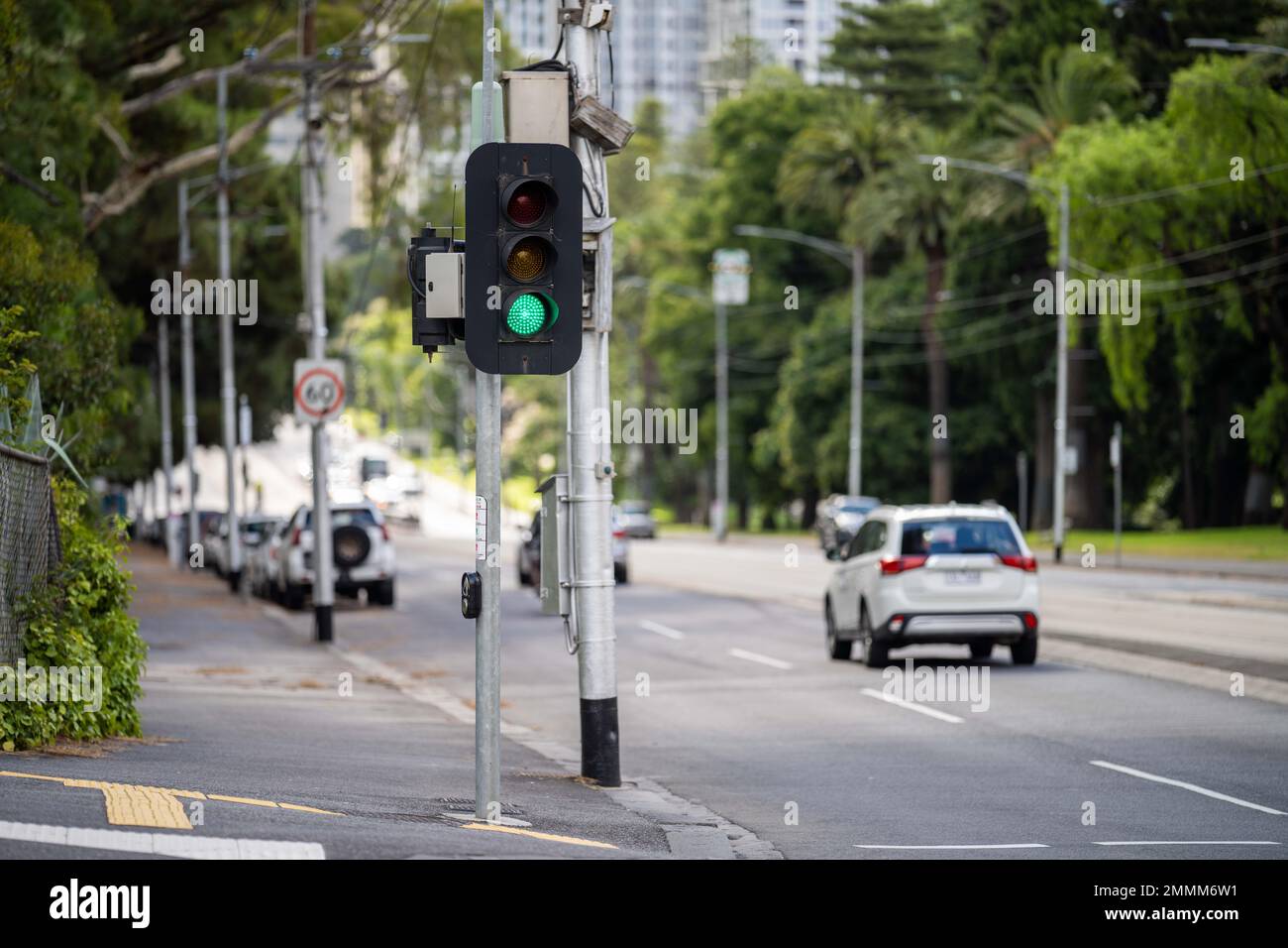 traffic lights on a street in melbourne australia Stock Photo - Alamy
