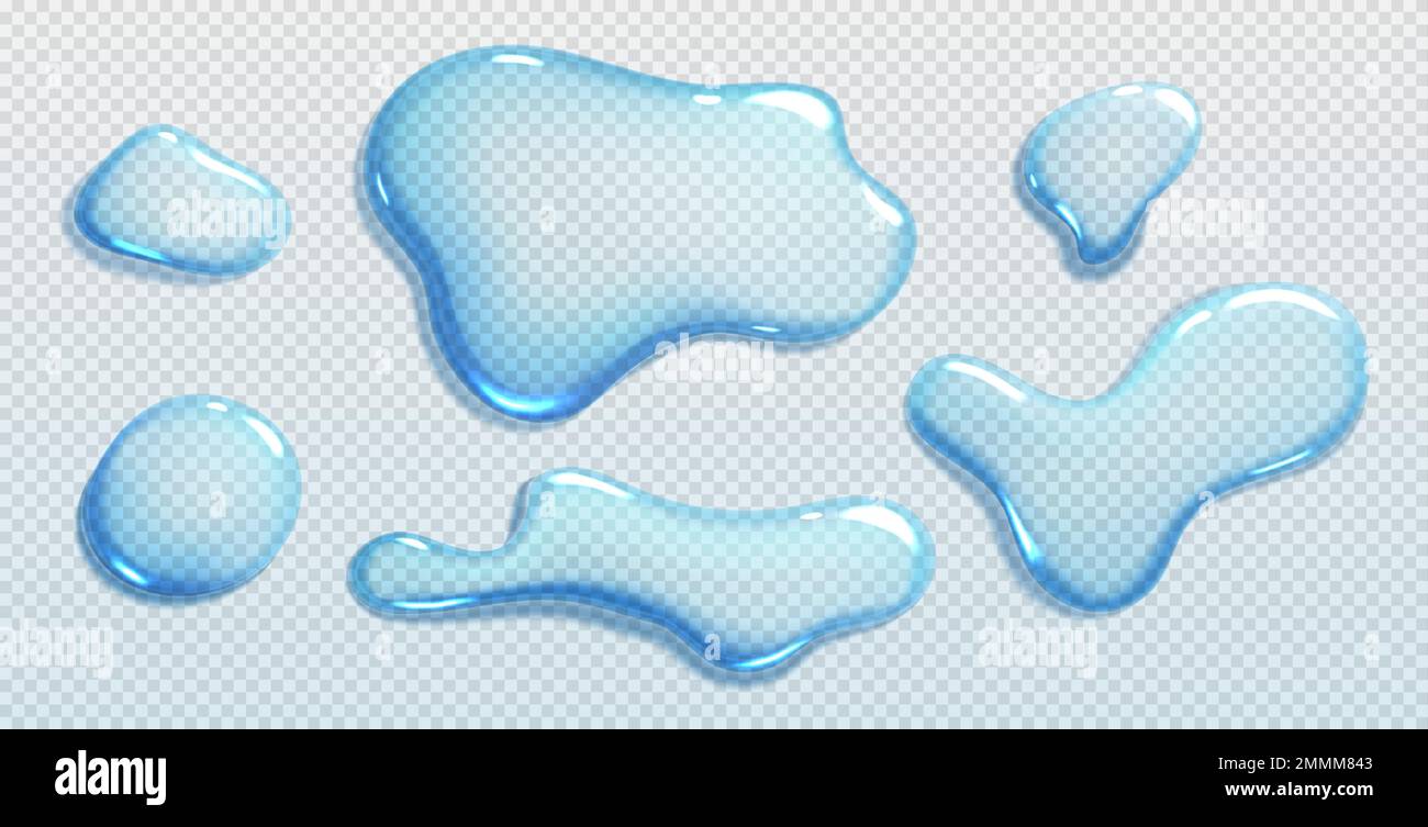 Liquid spills, water drops and puddles isolated on transparent ...