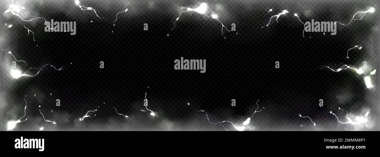 Thunder storm effect with lightnings, smoke and sparks. Abstract ...