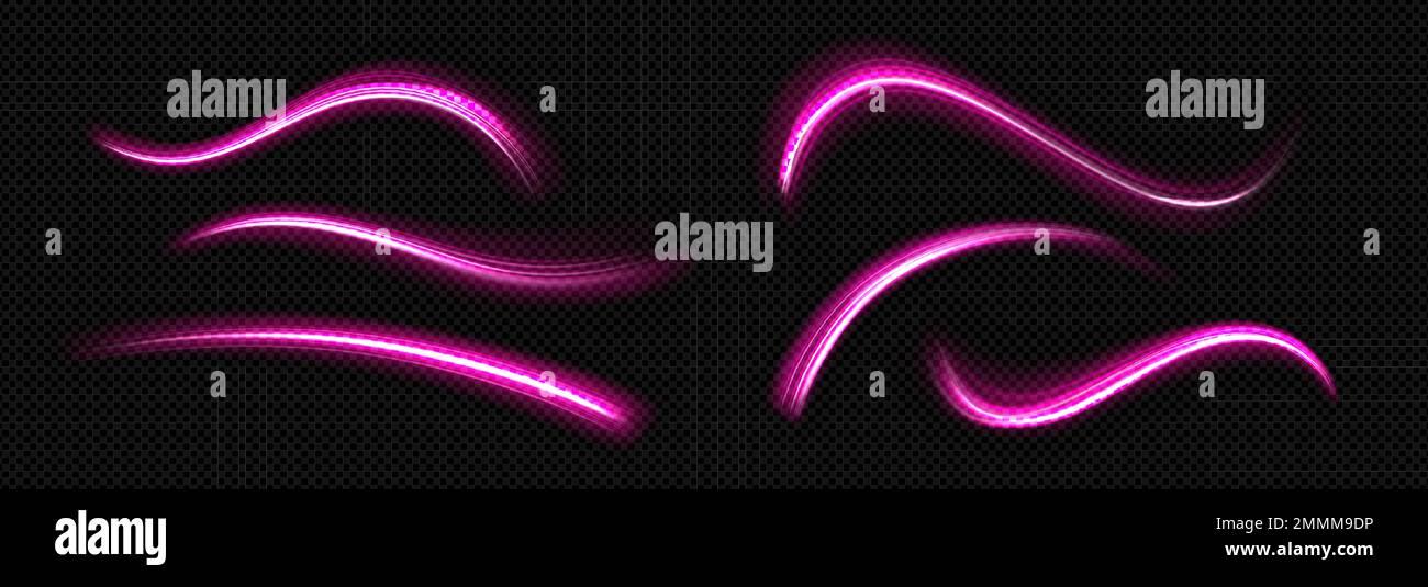 Light lines effect of neon glow motion trails. Magic pink waves, abstract flash trails, glowing ...