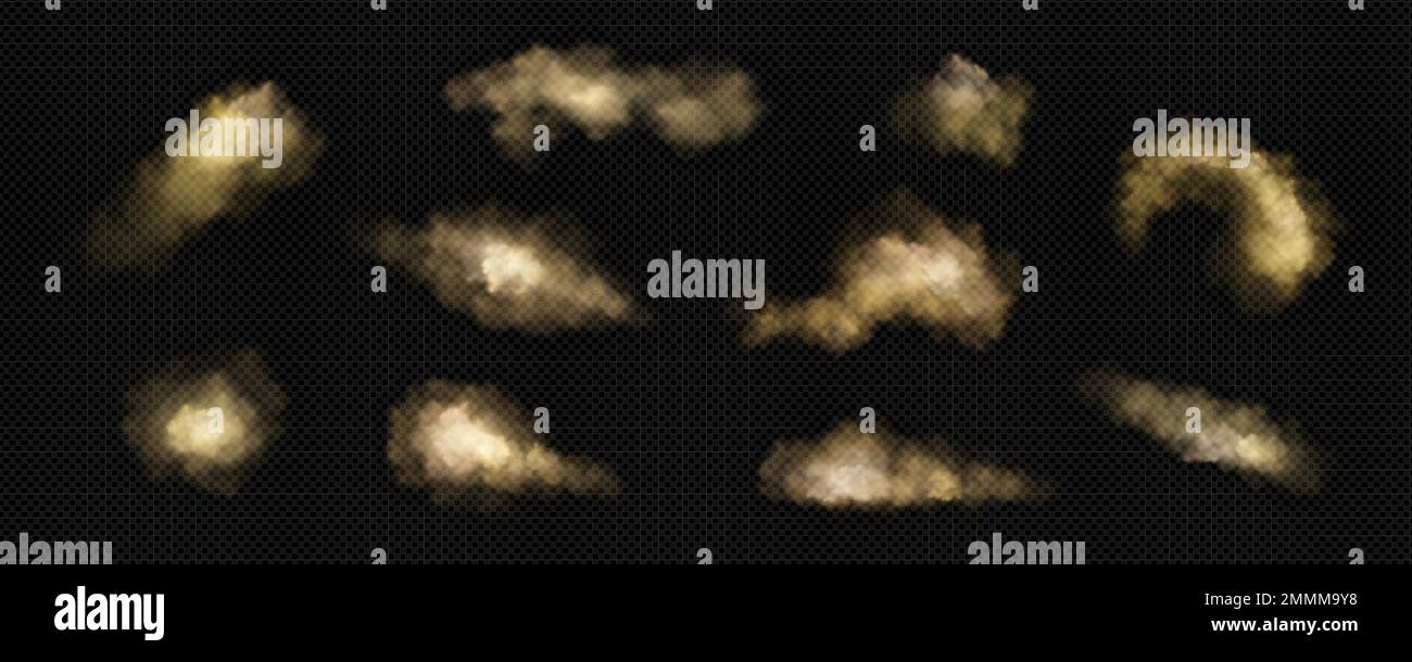 Brown dust, sand and smoke clouds set. Effect of sandstorm, wind storm ...