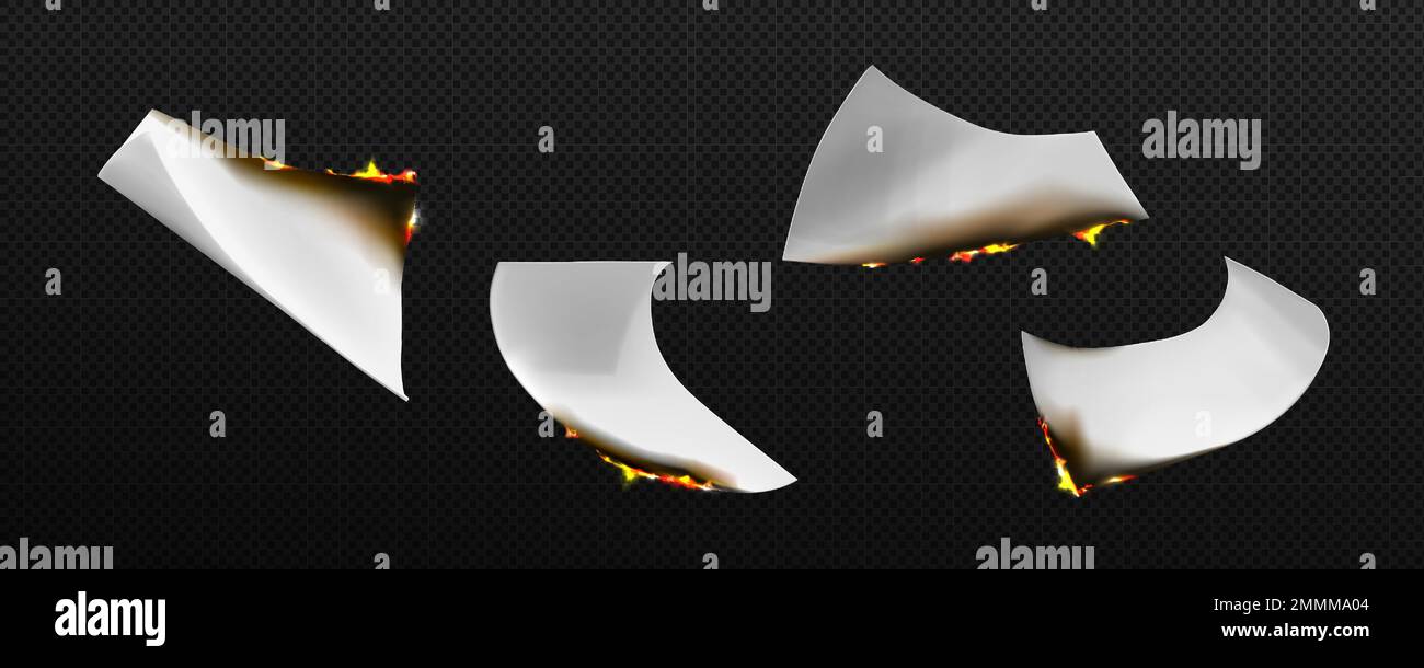 Burning white paper pages with fire. Blank sheets with flame and black ...