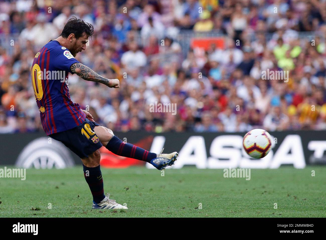 Barcelona's Lionel Messi kicks a free shoot during a Spanish La Liga ...