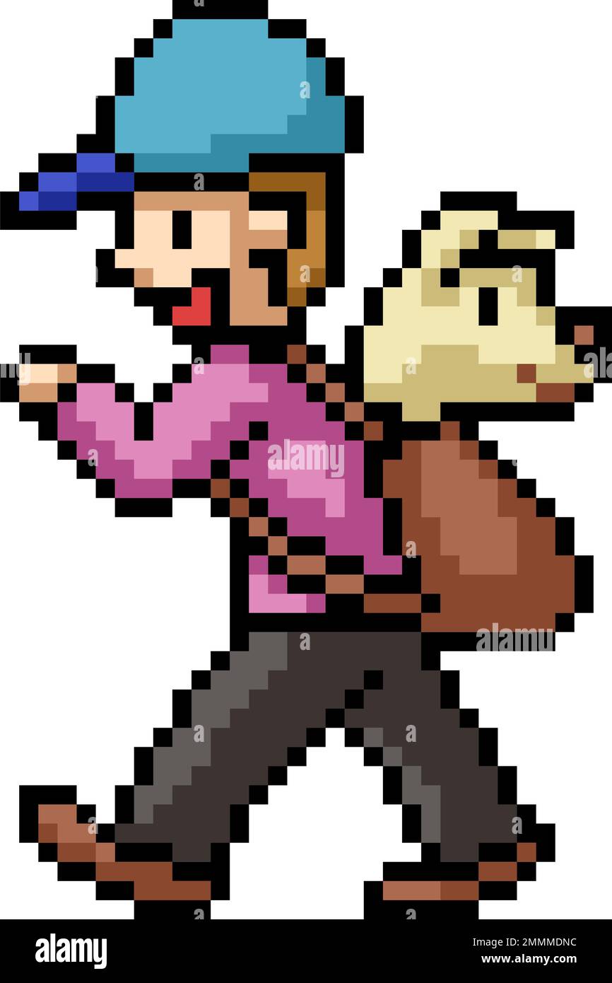 pixel art of man carry dog Stock Vector Image & Art - Alamy