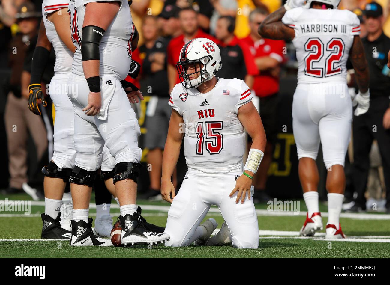 Northern Illinois quarterback Marcus Childers (15) reacts after a ...