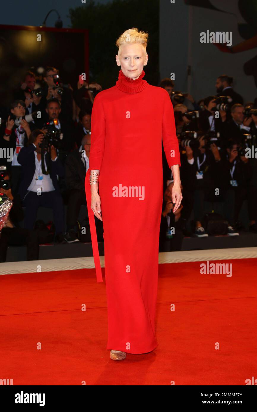 Actress Tilda Swinton poses for photographers upon arrival at the ...