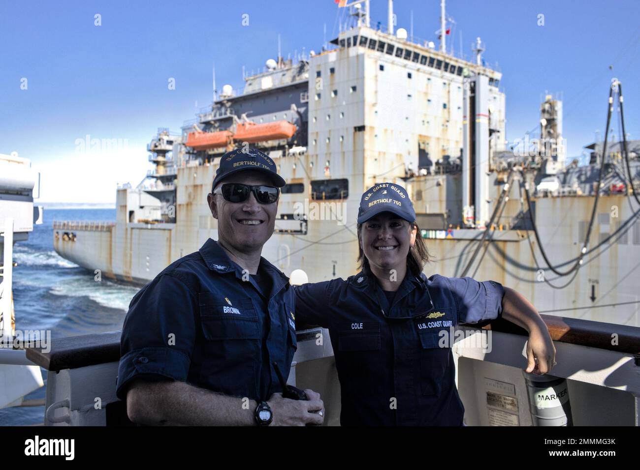 Capt. Timothy Brown, commanding officer of the U.S. Coast Guard Cutter Bertholf (WMSL 750), and ...