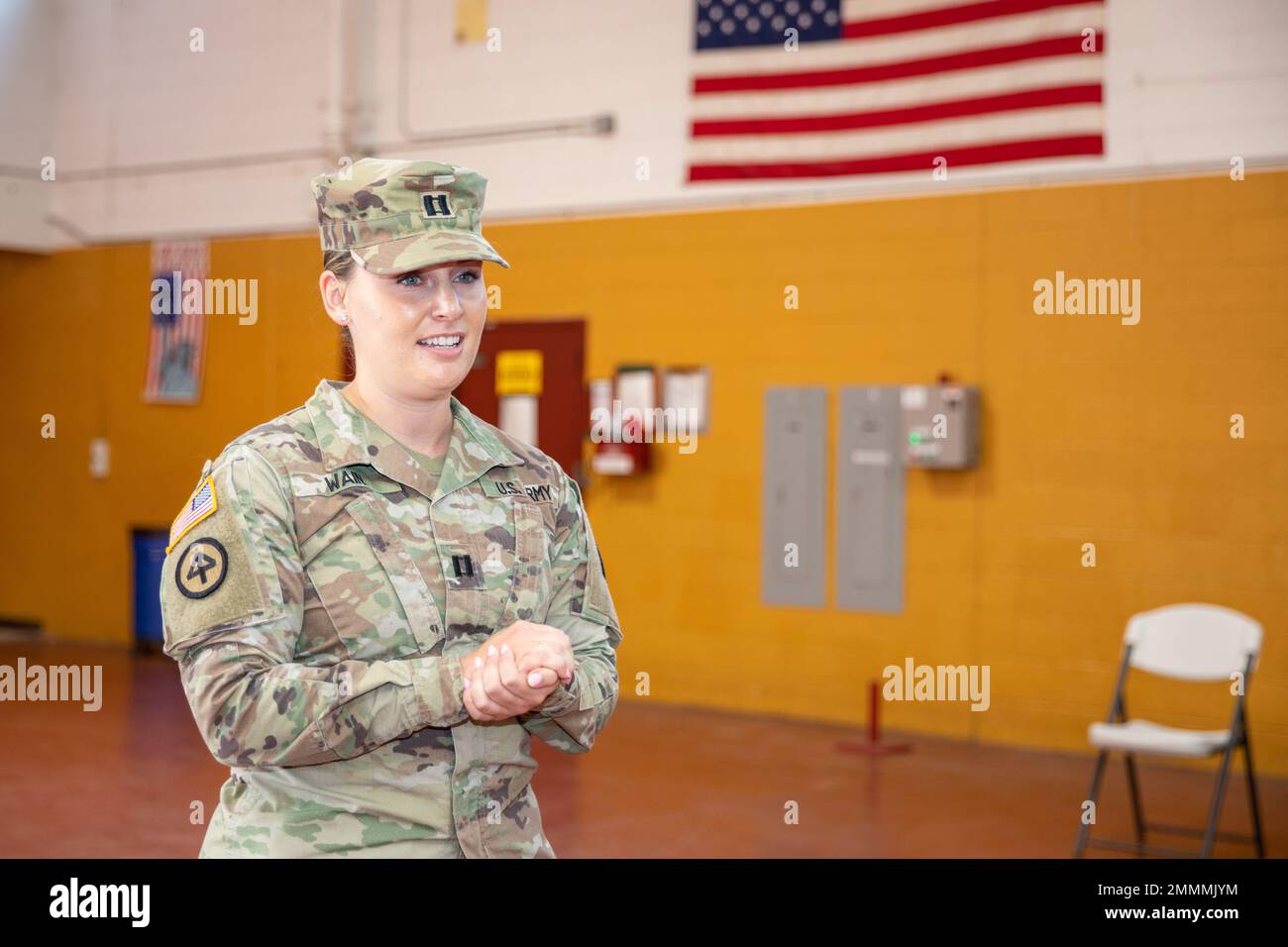 U.S. Army Capt. Jennifer Wain speaks at a change of command ceremony on ...
