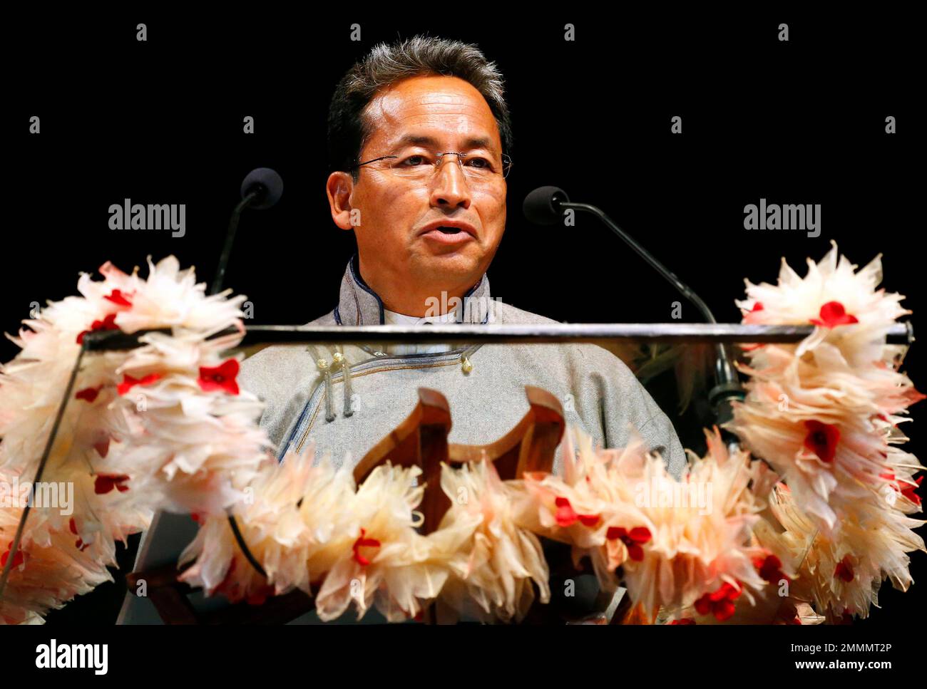 Ramon Magsaysay awardee Sonam Wangchuk, left, from India, delivers a ...
