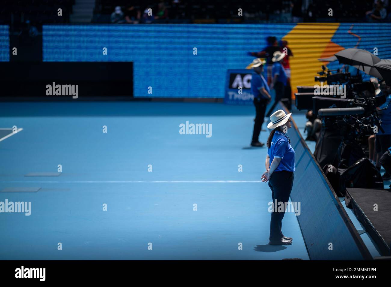 public event with security guards on court at the tennis in melbourne ...