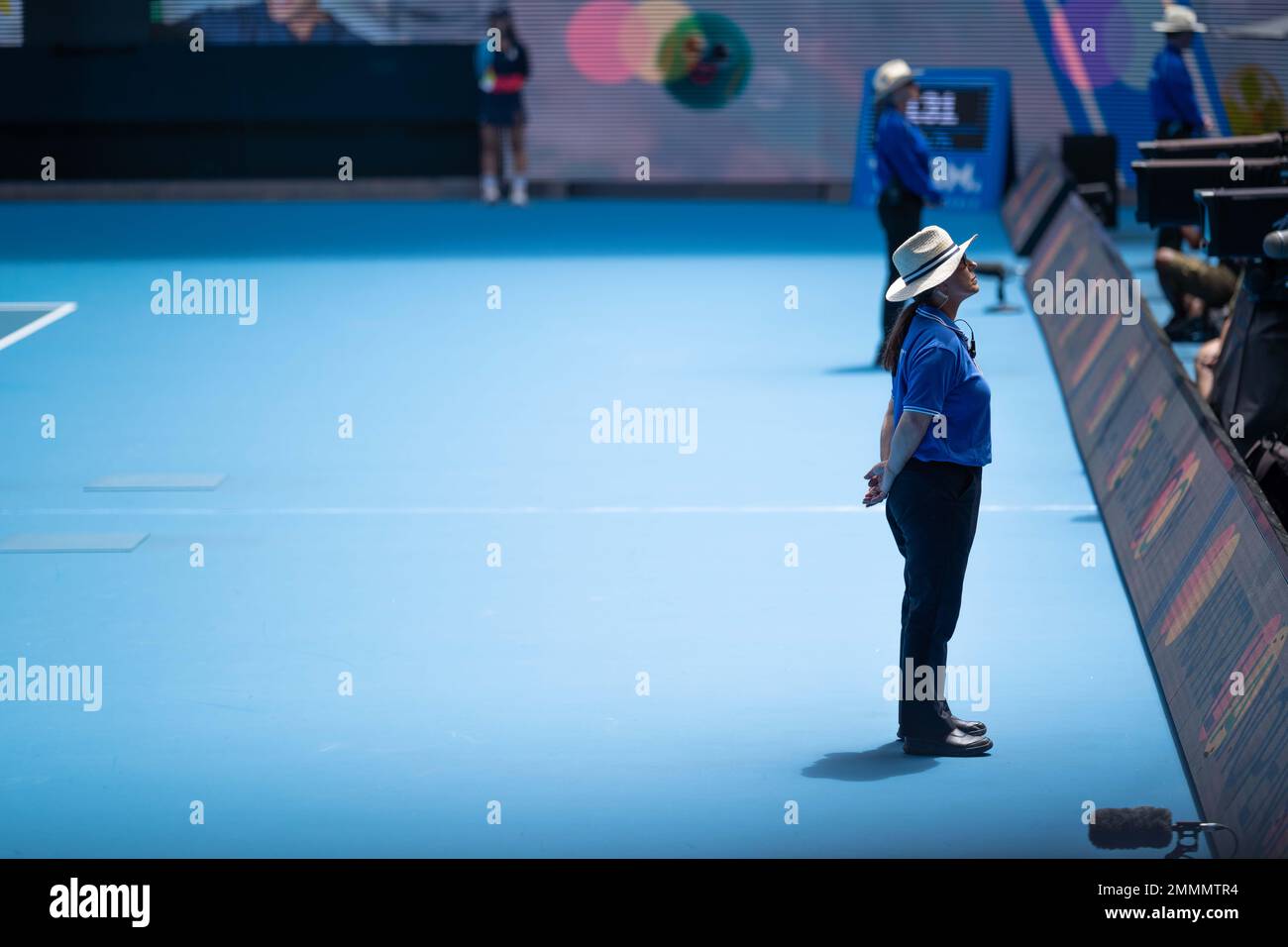public event with security guards on court at the tennis in melbourne ...