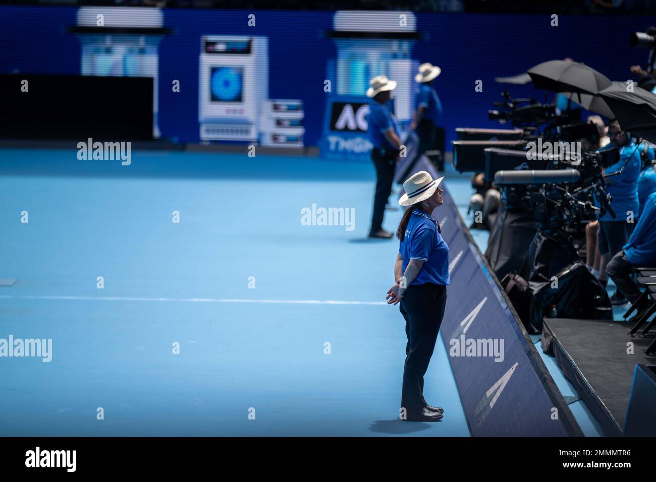 public event with security guards on court at the tennis in melbourne ...