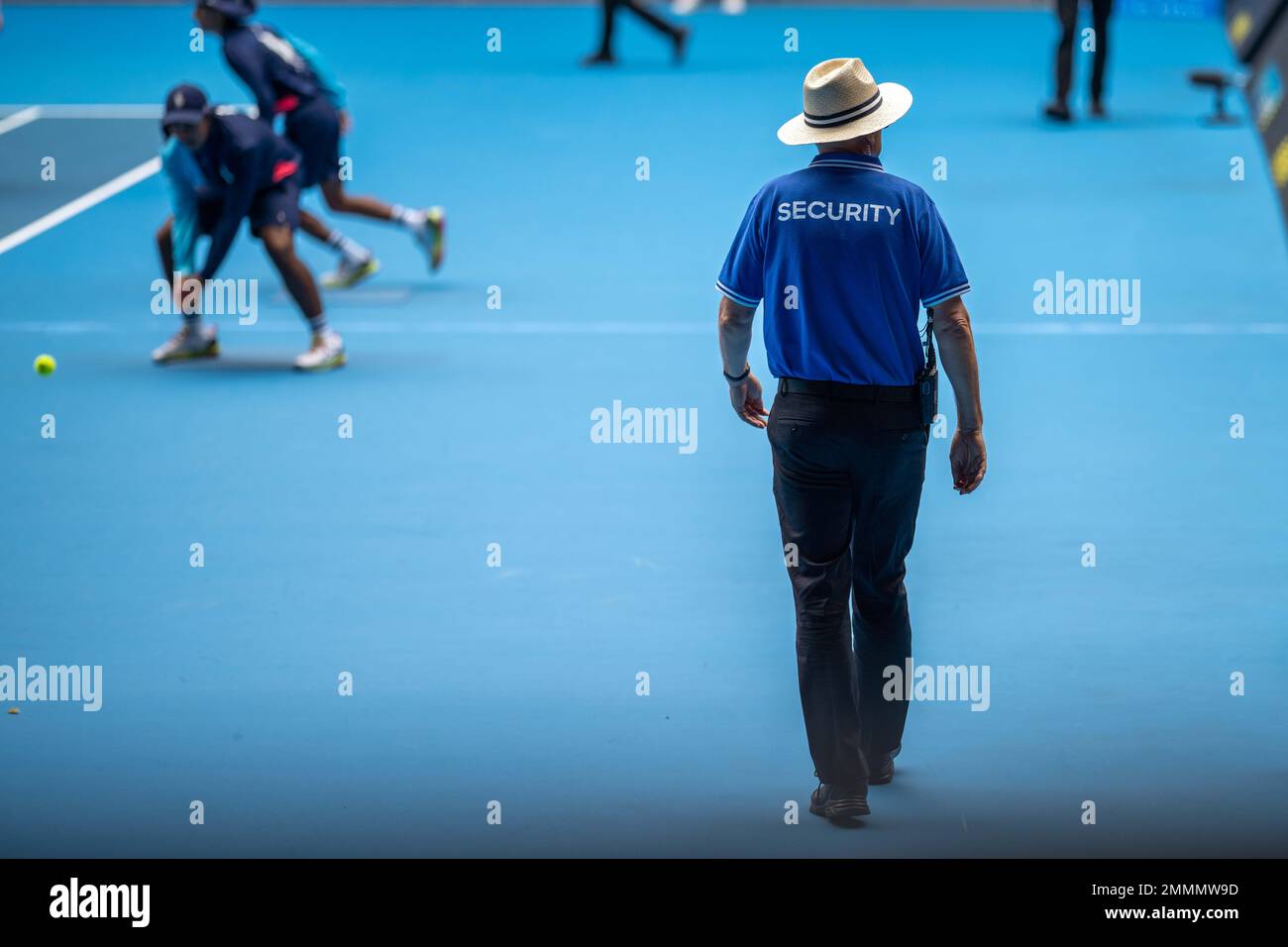 public event with security guards on court at the tennis in melbourne ...