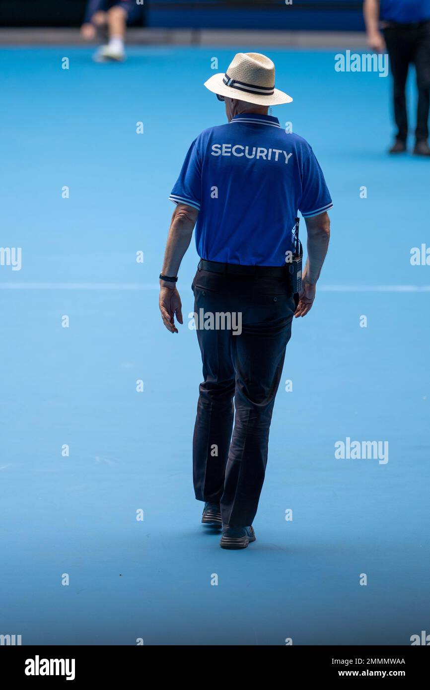 public event with security guards on court at the tennis in melbourne ...