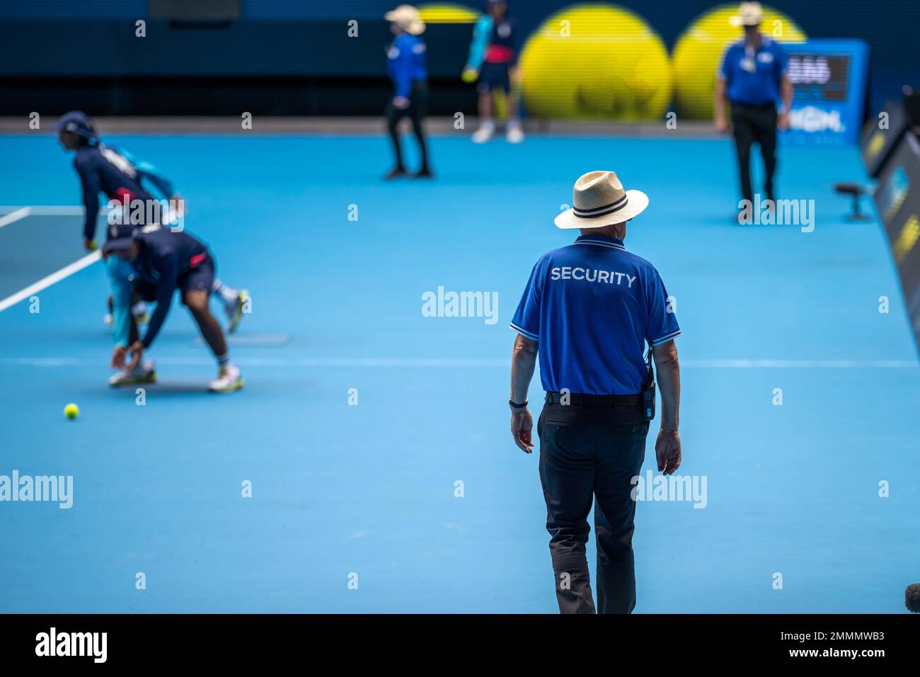 public event with security guards on court at the tennis in melbourne ...