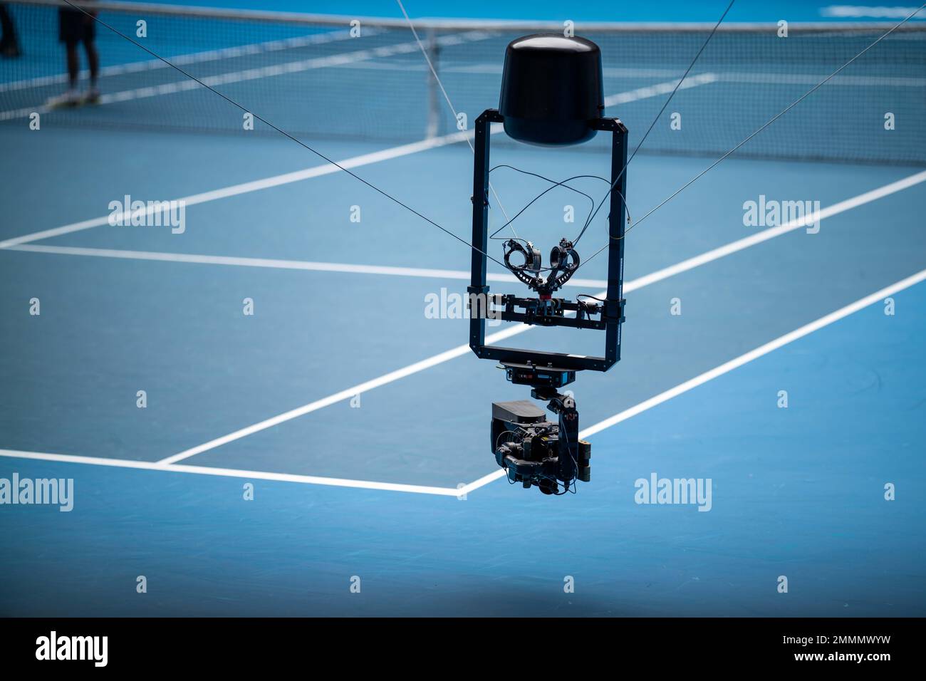 spider cam at the tennis, spidercam taking footage in australia Stock ...