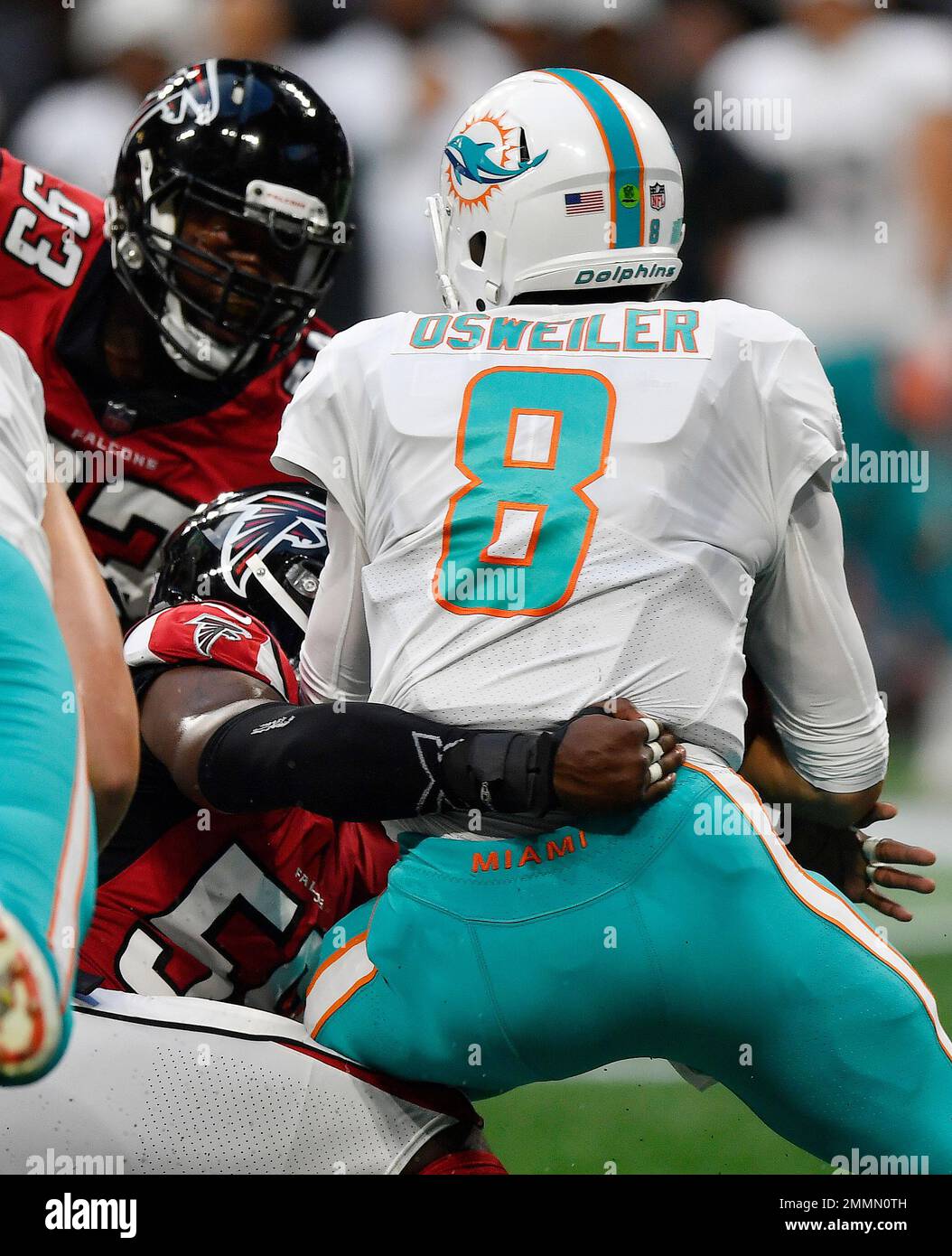 Atlanta Falcons linebacker Anthony Winbush (56) sacks Miami Dolphins ...