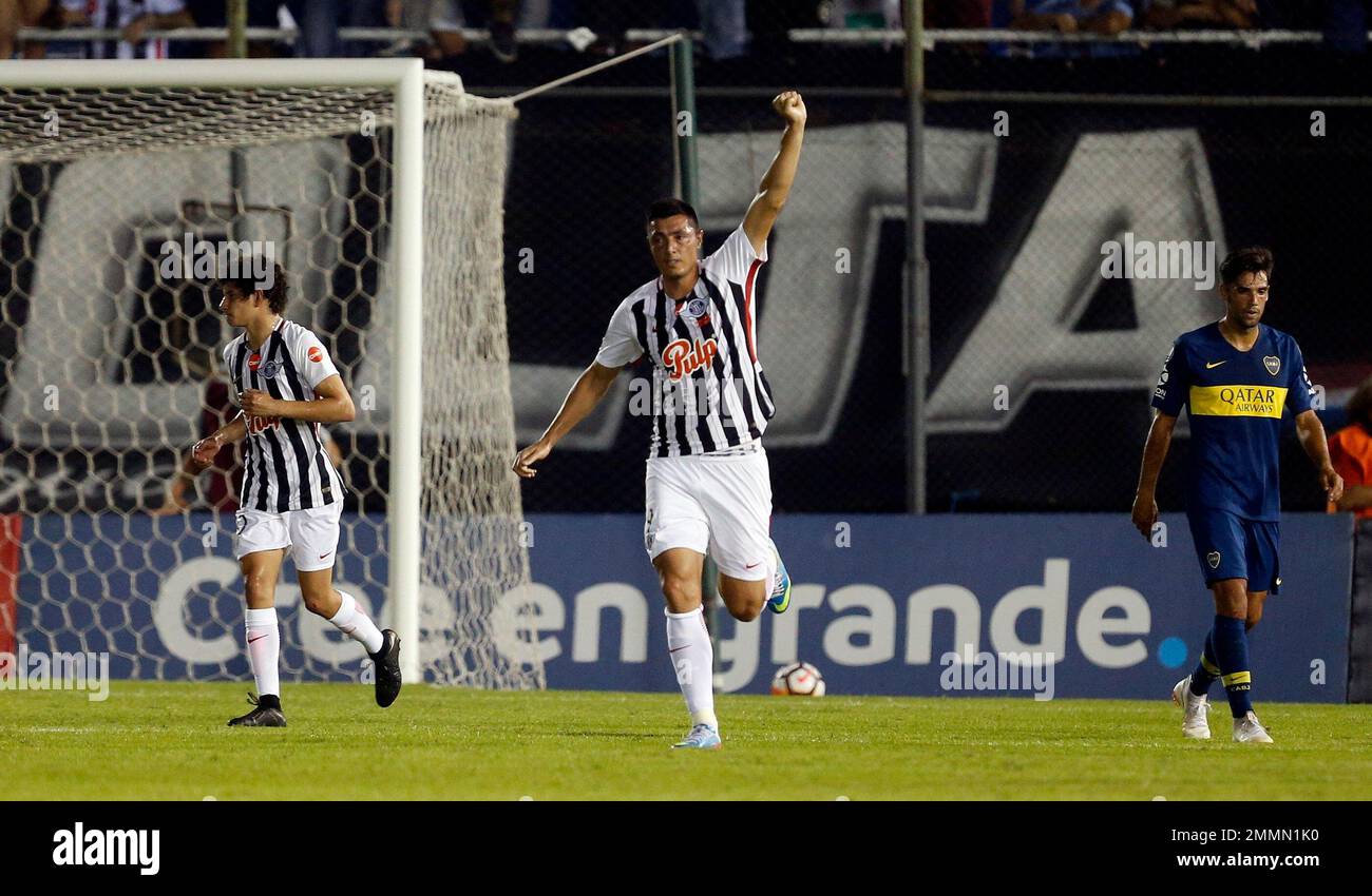 Oscar Cardozo of Paraguay's Libertad, center, celebrates his penalty ...