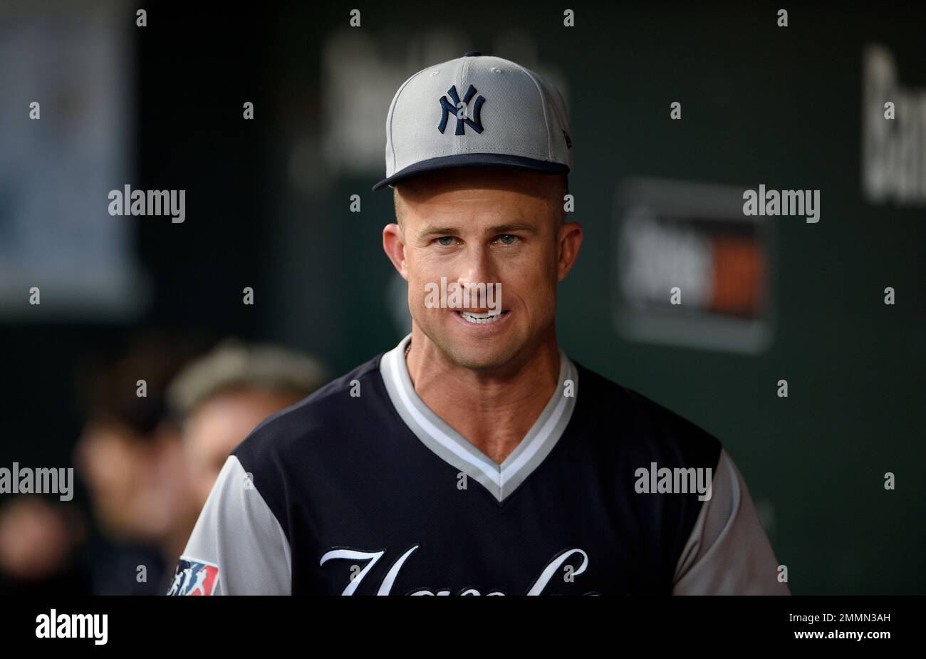 New York Yankees' Brett Gardner stands in the dugout before the second ...