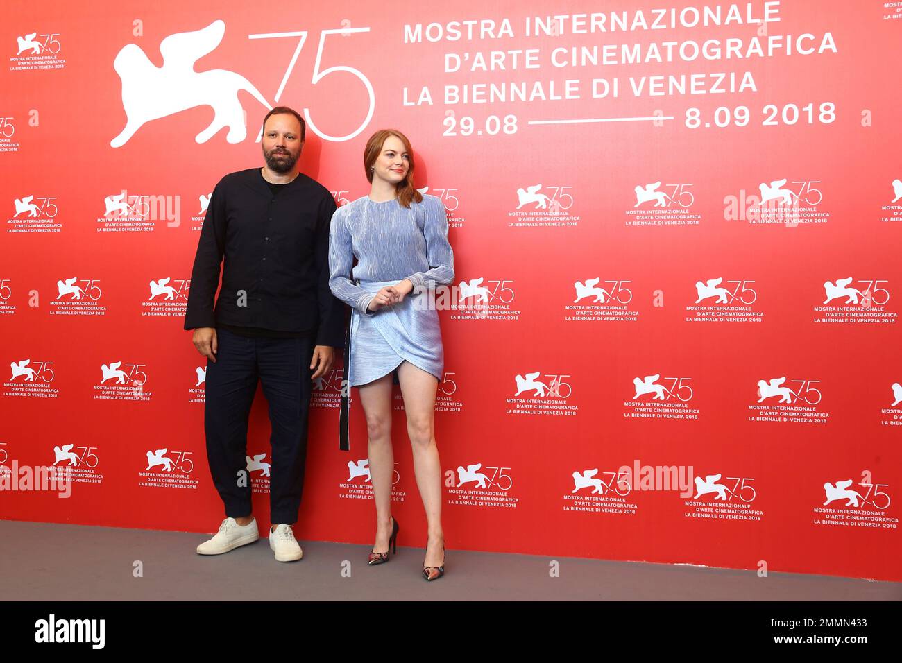 Actress Emma Stone, right, and director Yorgos Lanthimos pose for ...