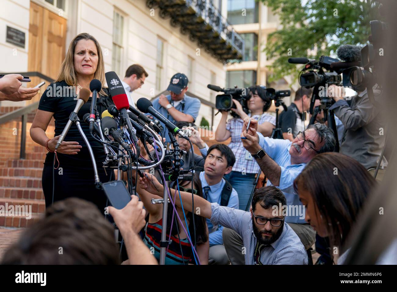 Canada's Foreign Affairs Minister Chrystia Freeland speaks to the media ...