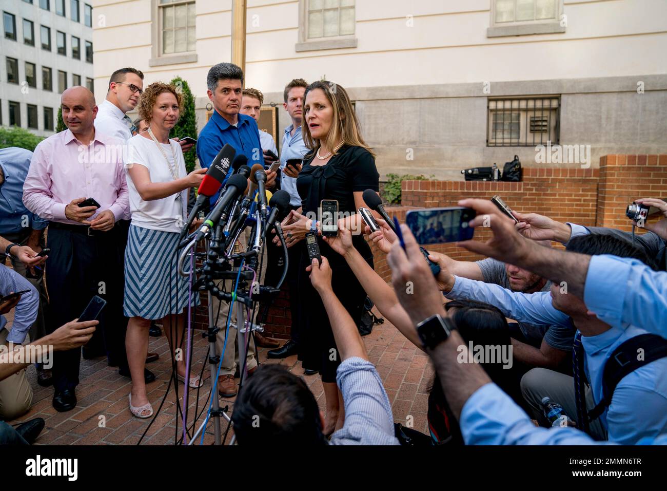 Canada's Foreign Affairs Minister Chrystia Freeland speaks to the media ...