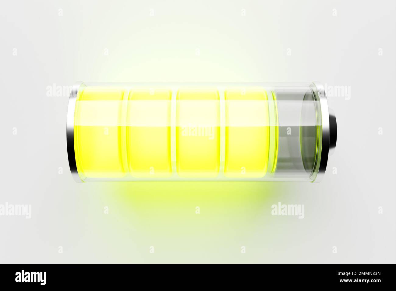 Close-up 3D illustration of yellow indicators value on a battery on ...