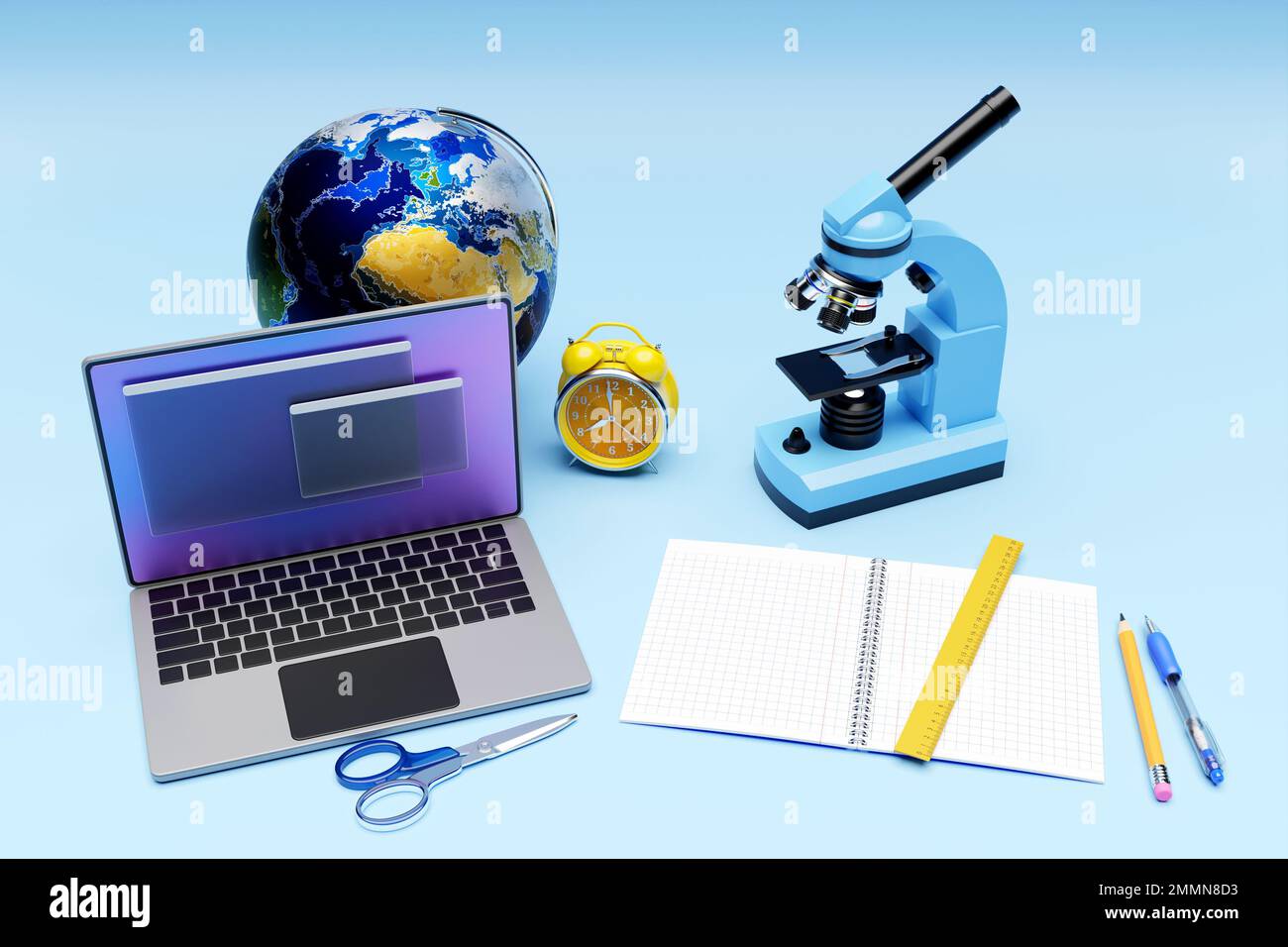 3D illustration of a laptop with an open browser tab on the screen ...