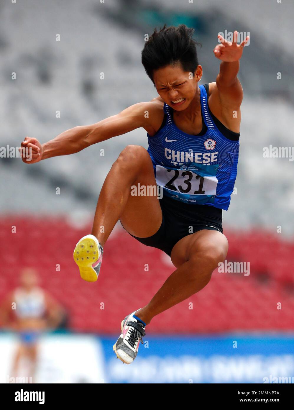 Taiwan's Chu Chialing competes in the heptathlon long jump during the ...